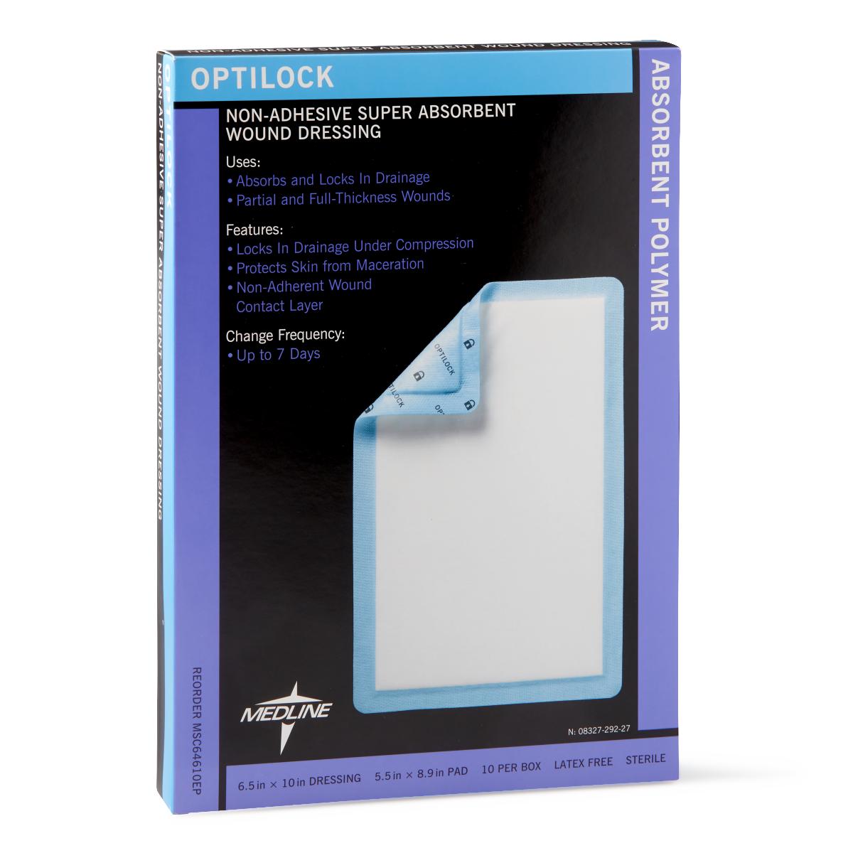 OptiLock Nonadhesive Super Absorbent Wound Dressings,6.5″ x 10″ Case of ...